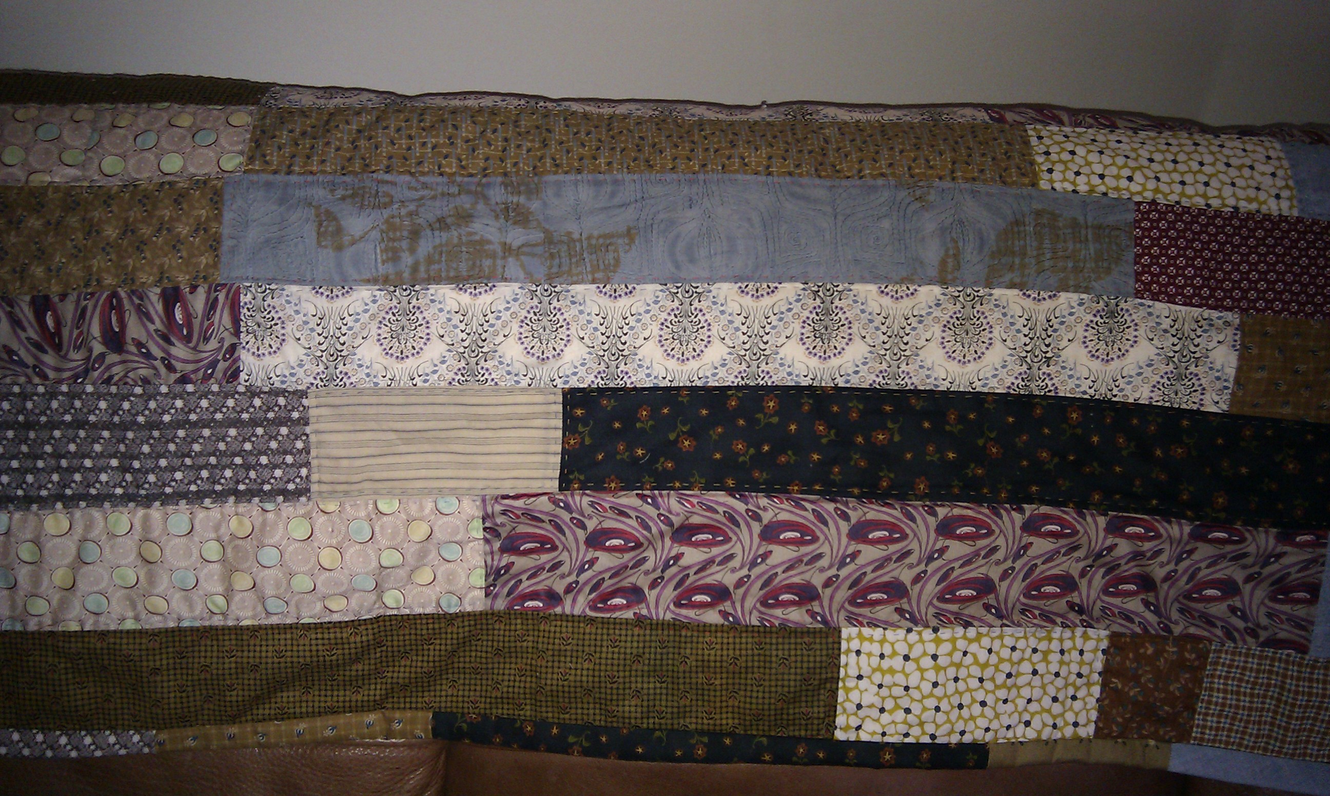 Modern Patchwork Handmade Quilt In Stripes Of Blue Burgundy And Brown ...